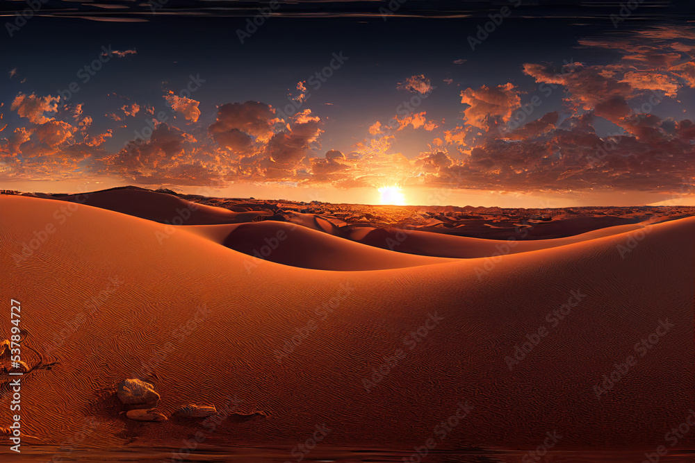 Oasis at sunset in a sandy desert. Environment map. HDRI . equidistant ...