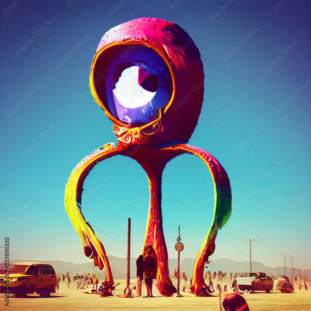 Burning Man Festival, psychedelic illustration, colorful background ...