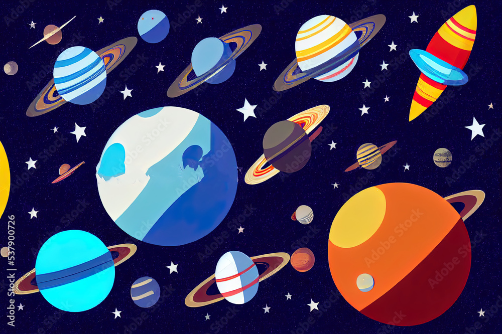 Space Background. Planets of the solar system. Rockets and astronauts ...