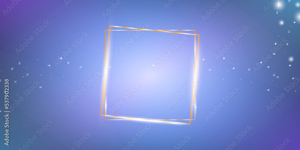 Neon double square frame with shining effects and sparkles on dark ...