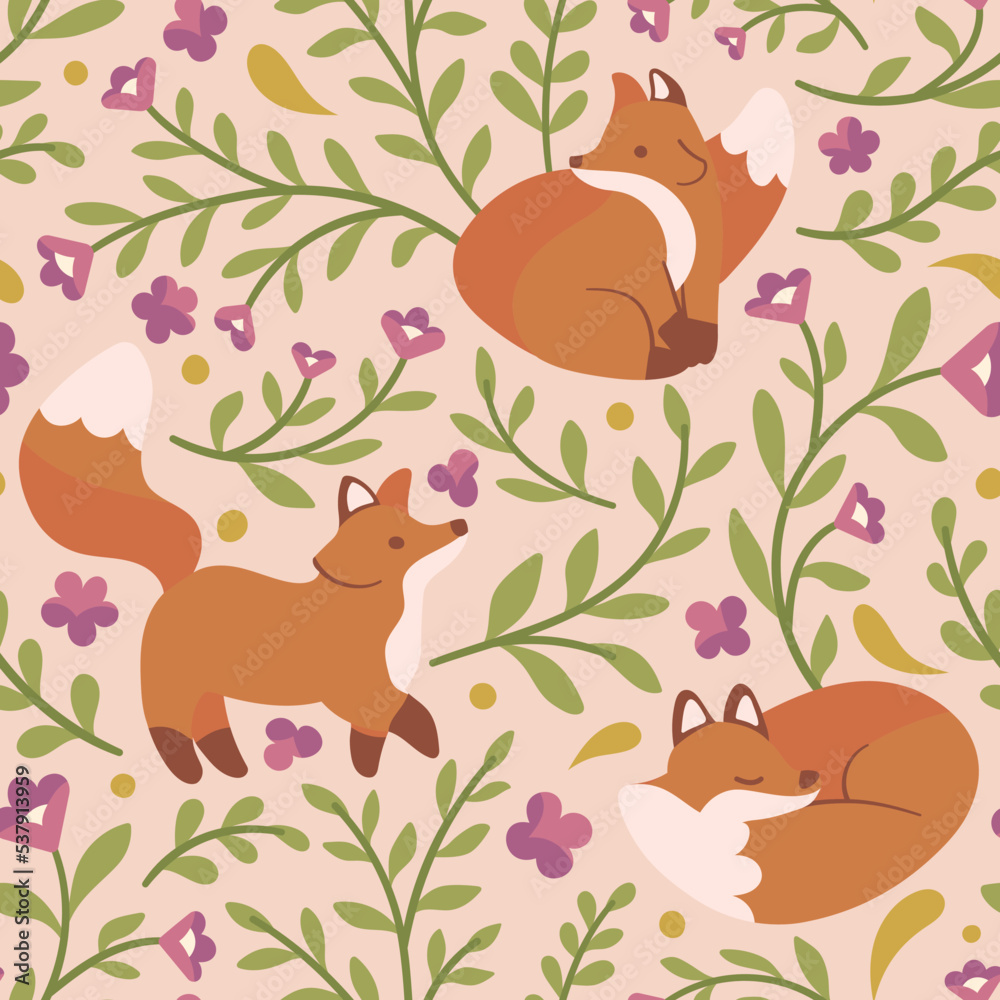 Vector cartoon fox elements design. Cute illustration with hand drawn ...