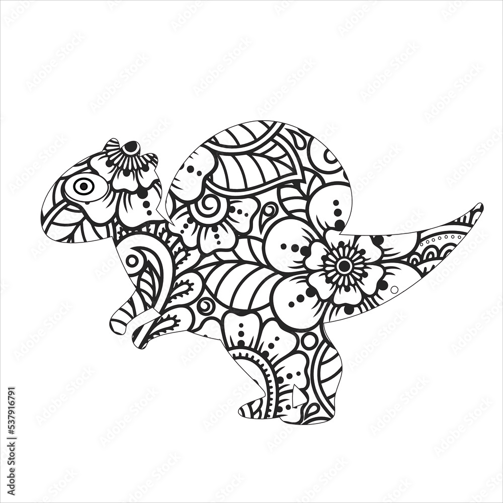 Dinosaur Mandala Coloring Page. Zentangle style .dino coloring page for ...