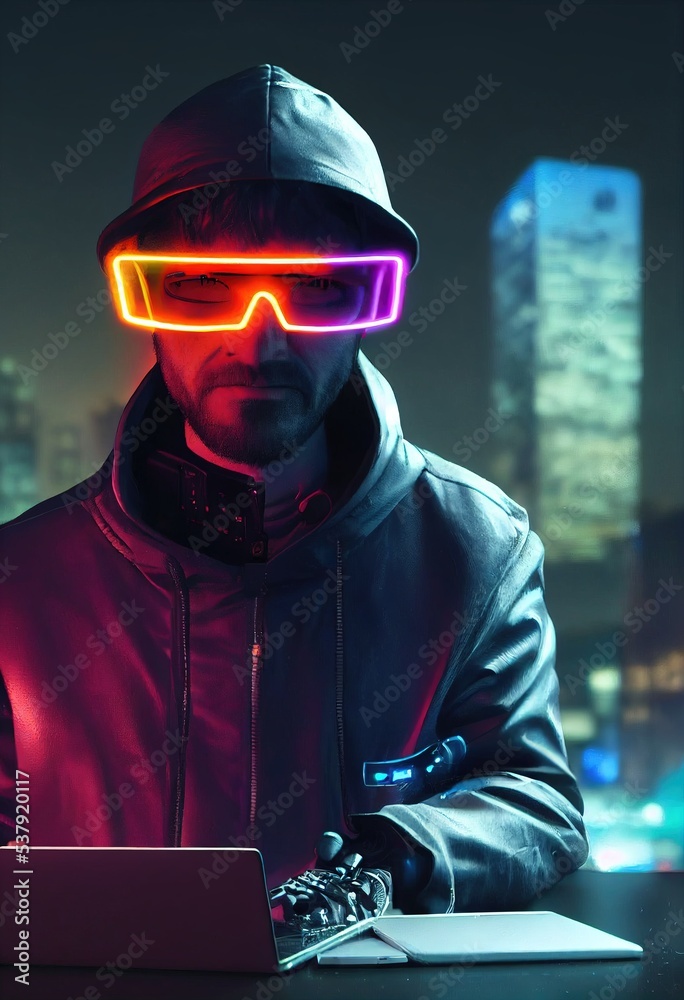 A fictional person, not based on a real person. Portrait of a hacker ...