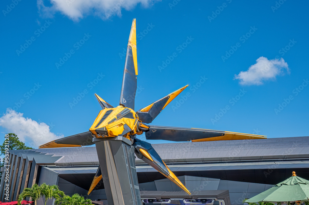 The Xandarian starship at the entrance to Guardians of the Galaxy ride ...