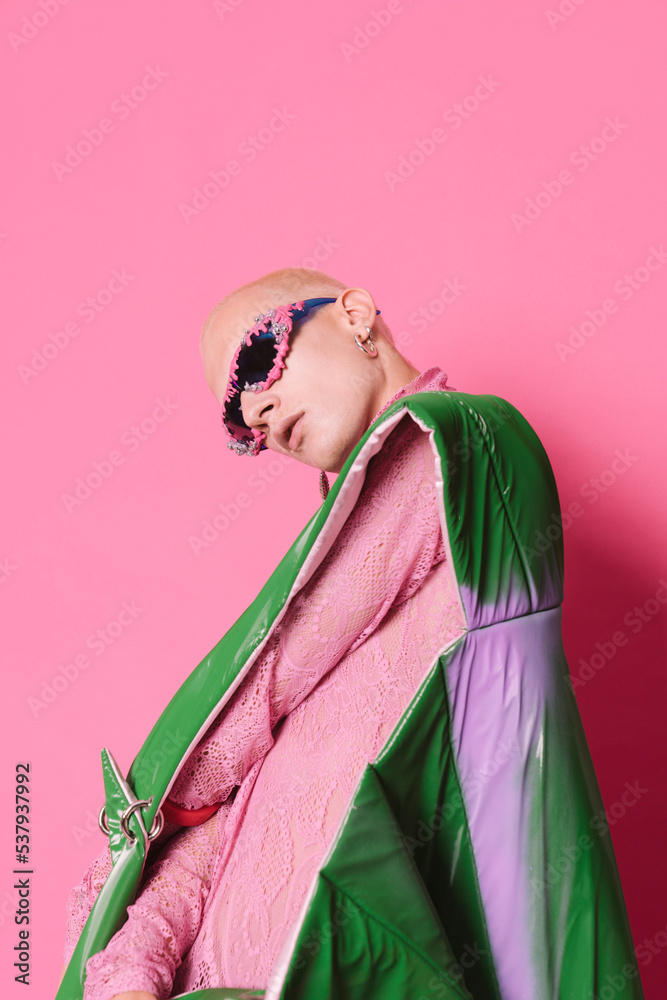 Eccentric Man In Pink Background Stock Photo | Adobe Stock