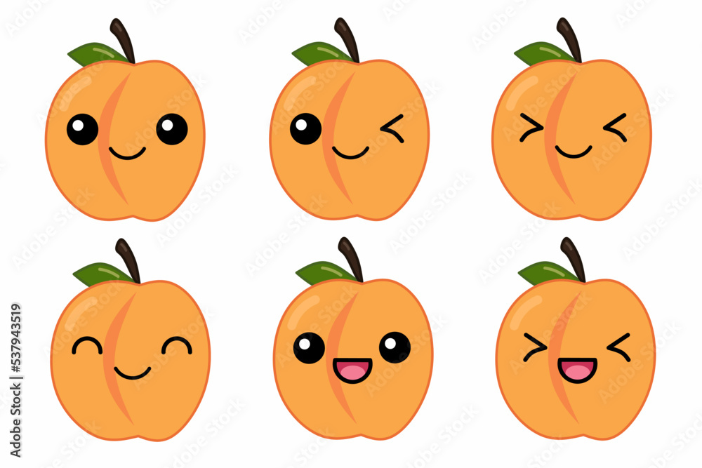 Vector illustration of cute apricot cartoon character isolated on white ...