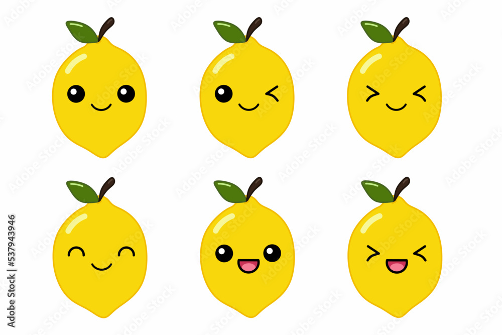 Vector Illustration Of Cute Lemon Cartoon Character Isolated On White Background Fruit Cartoon