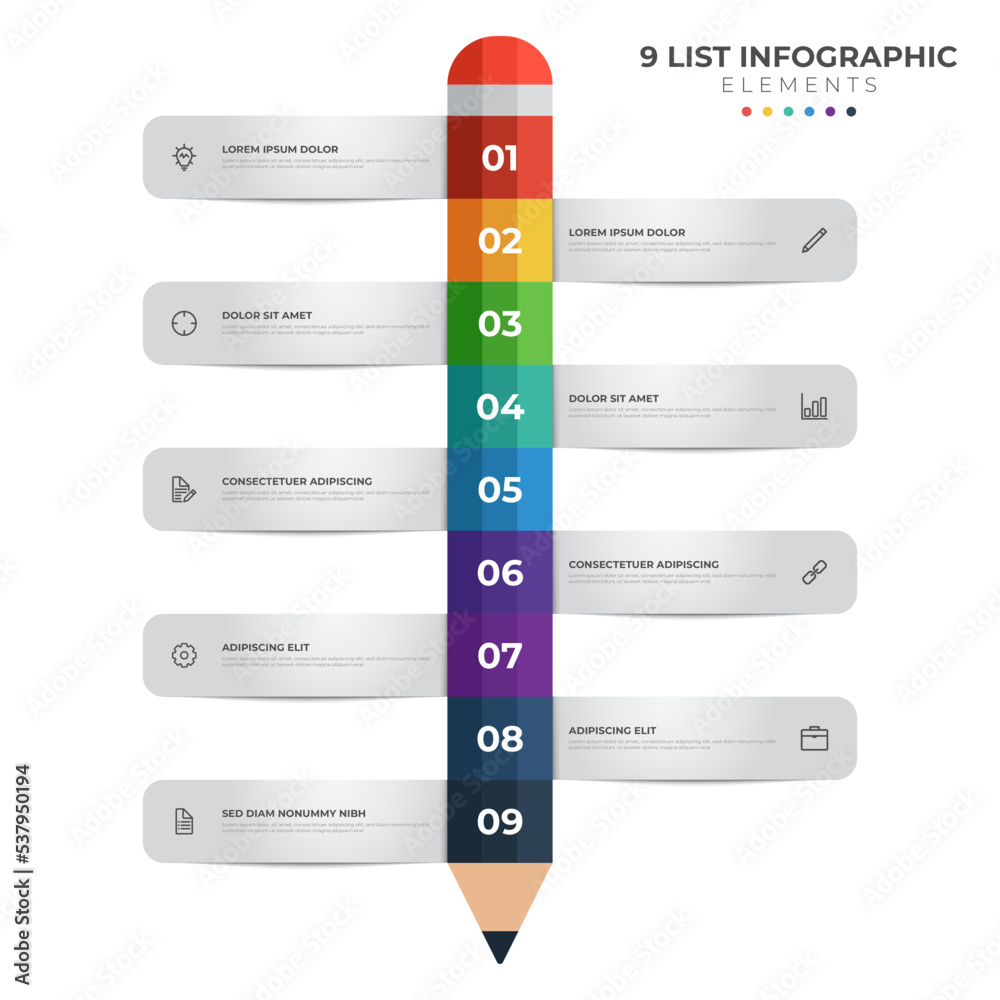 colorful pencil diagram infographic element template, vertical row ...