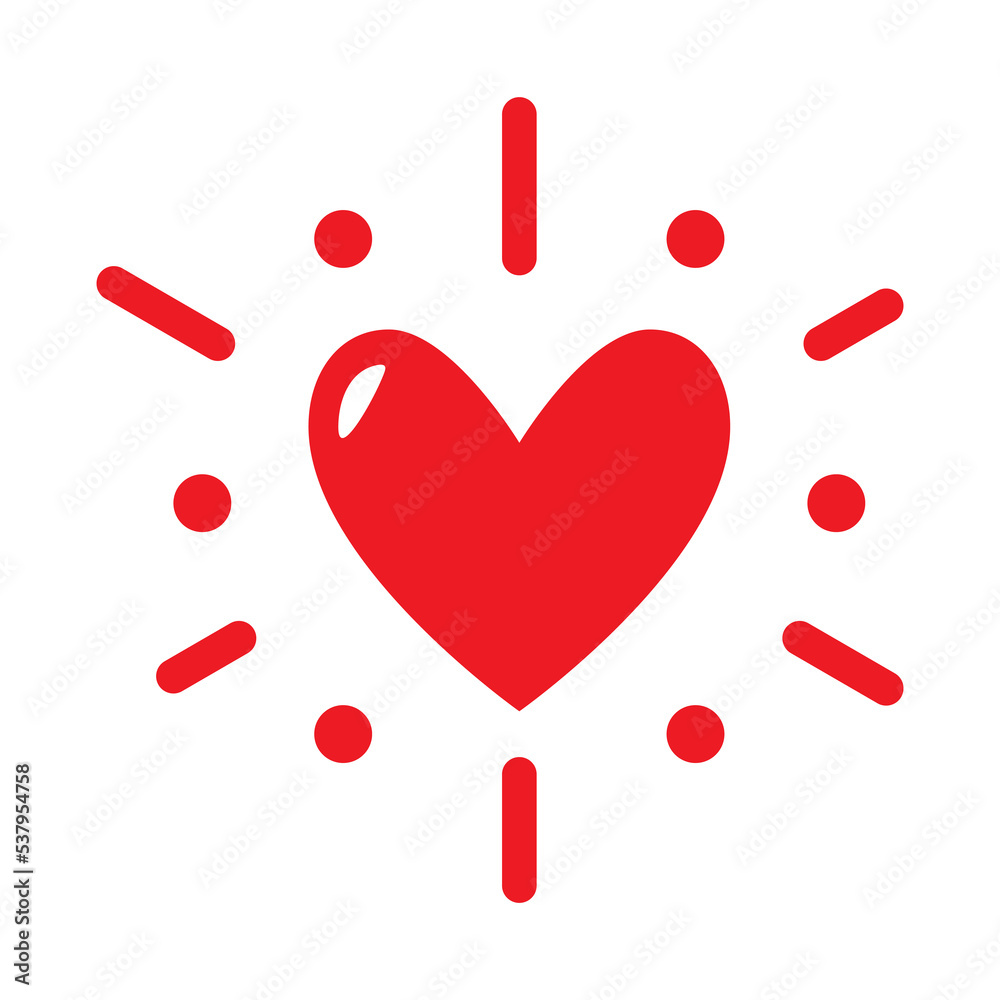 Love heart with rays icon symbol sticker signs for apps and websites ...