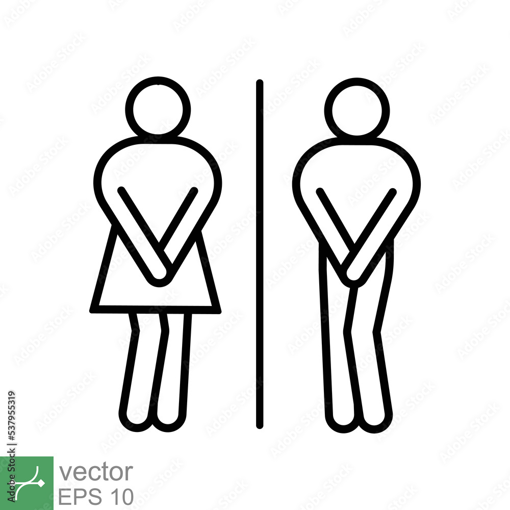 Funny toilet icon. Simple outline style. Girls and boys restroom ...