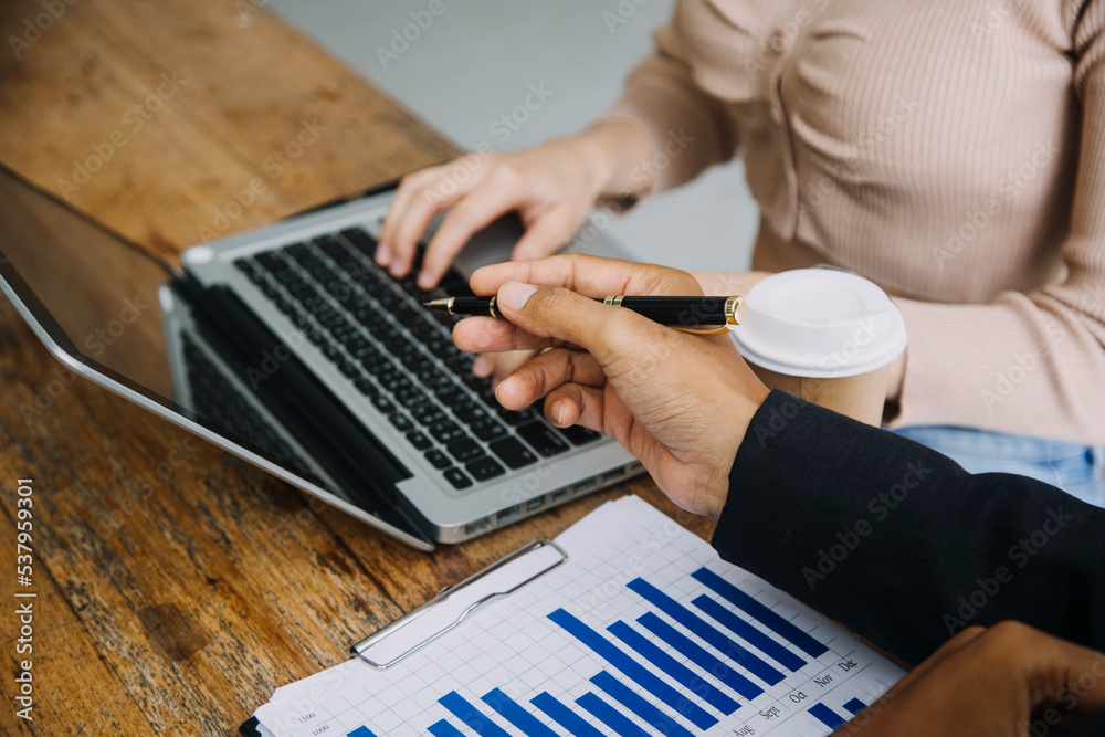 businesswoman hand working with laptop computer, tablet and smart phone ...