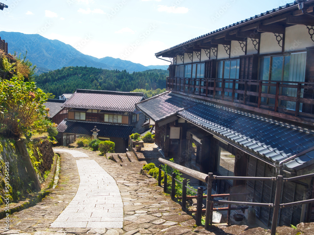 Magome,post town in Japan.Magomejuku of Nakasendo(ancient post road) in ...