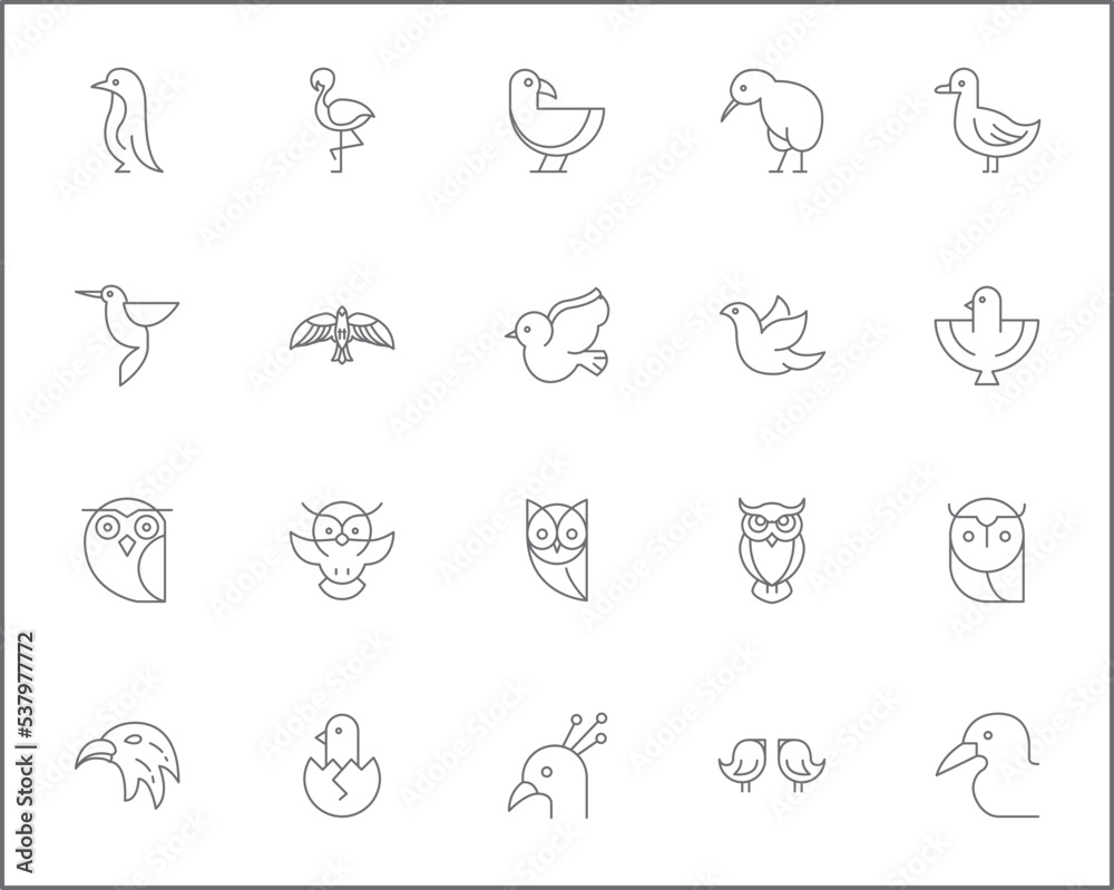Simple Set of bird Related Vector Line Icons. Vector collection of owl ...