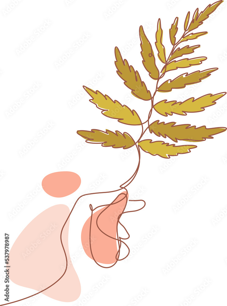 continuous line drawing of hand and fern leaf illustration. Stock ...
