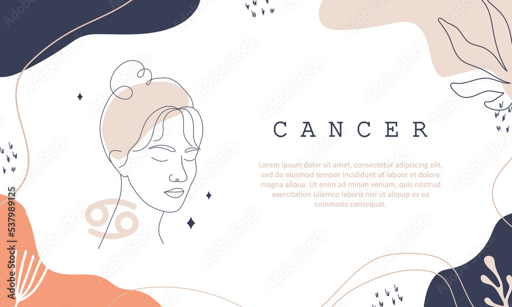 Cancer zodiac sign. One line drawing. Astrological icon with abstract ...