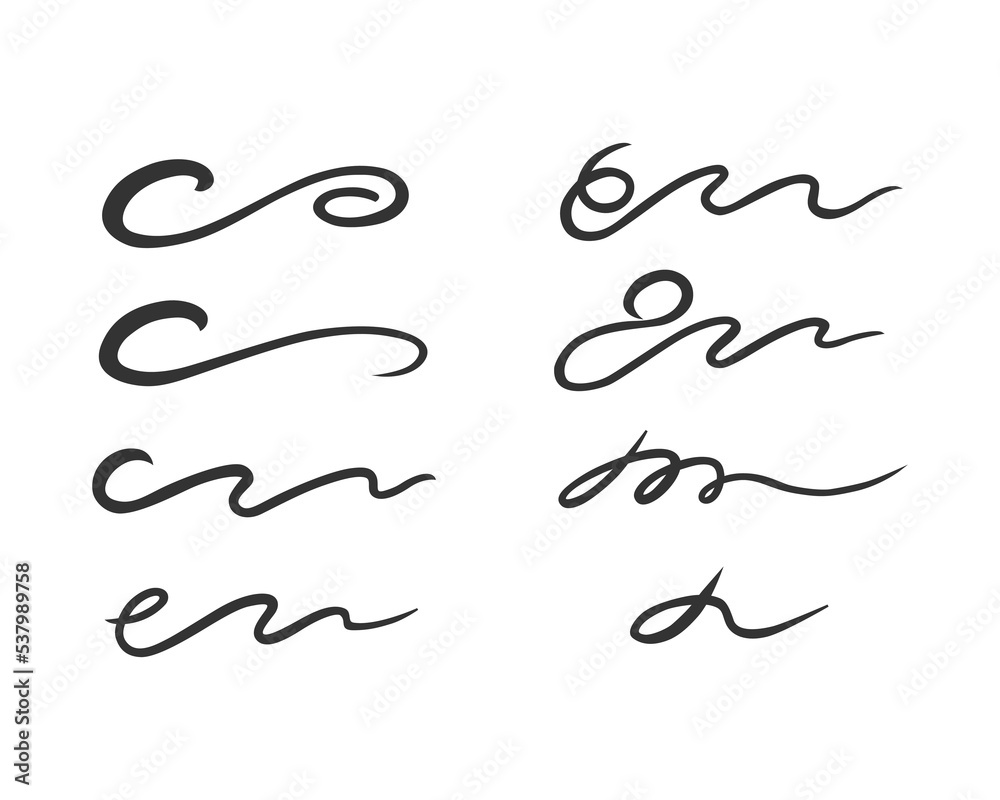 Curly swishes, swashes, swoops hand drawn collection. Calligraphy swirl ...