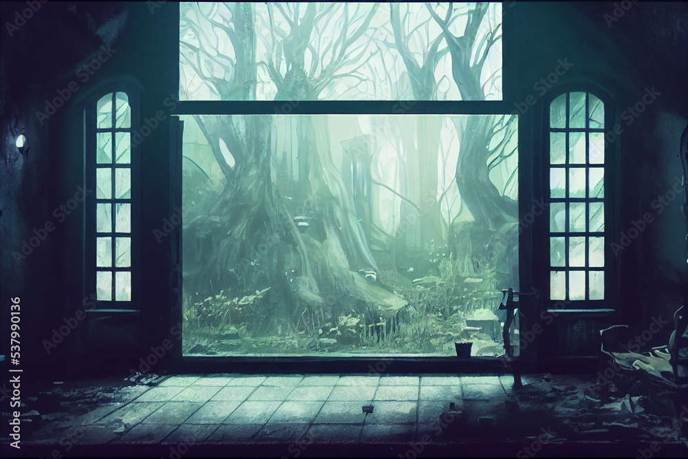 spooky, creepy interior. haunted house, halloween background, digital ...