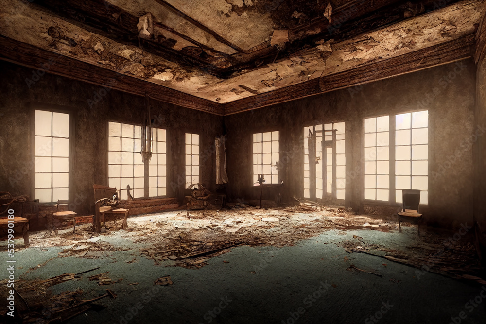 spooky, creepy interior. haunted house, halloween background, digital ...