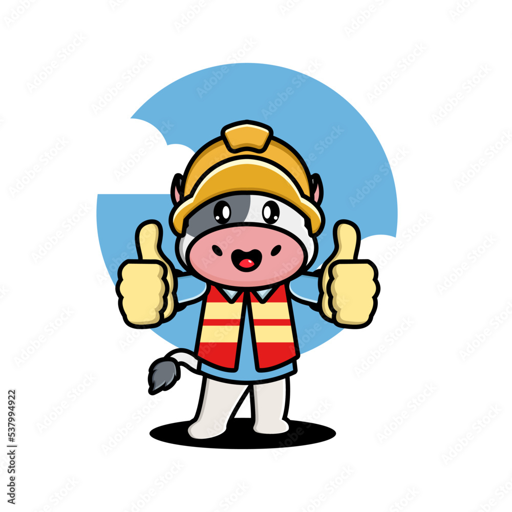 Cute cow construction worker cartoon Stock Vector | Adobe Stock