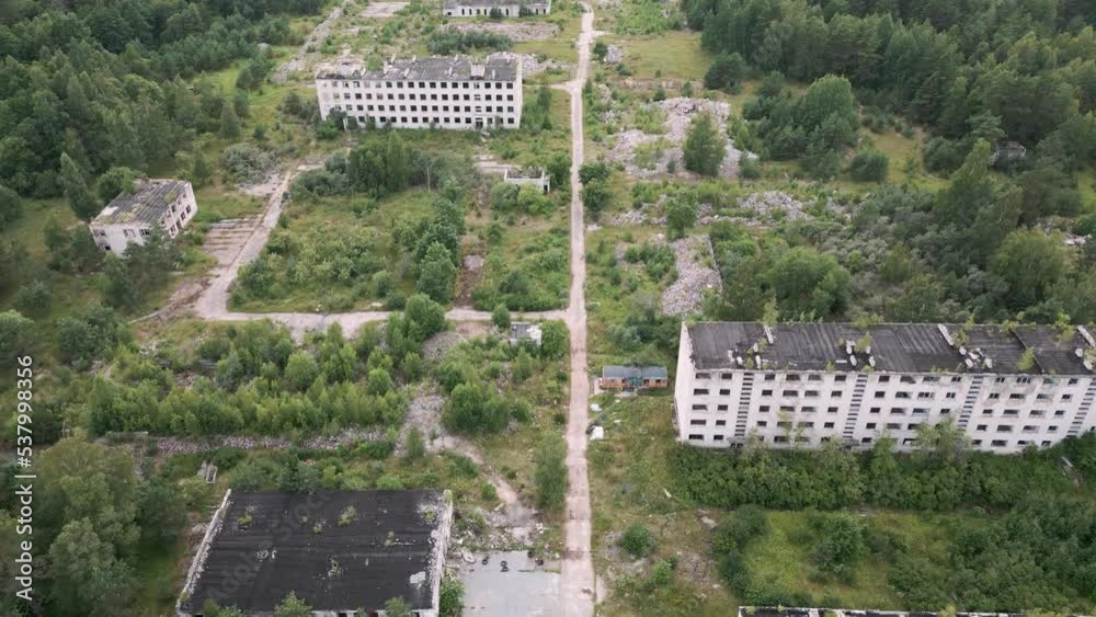 Irbene, Latvia - Aerial drone flight over the soviet ghost town Irbene ...