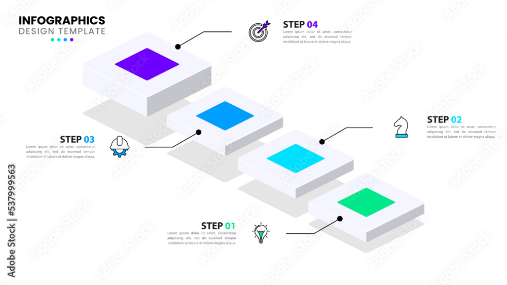Infographic template. 4 isometric stairs with icons and text Stock ...