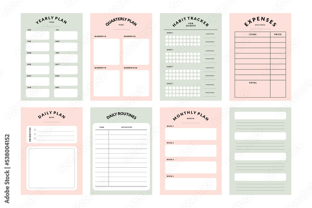 Printable Vector Notepad Template Collection with Daily Planner, Weekly ...
