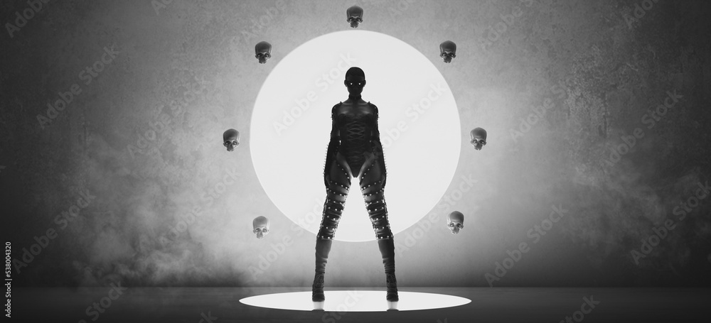 Woman Spikey Demon Silhouette Halloween Devil Worship with Floating ...