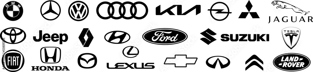 Logo of cars brand. Set logos popular brands cars. BMW, Mercedes-Benz ...