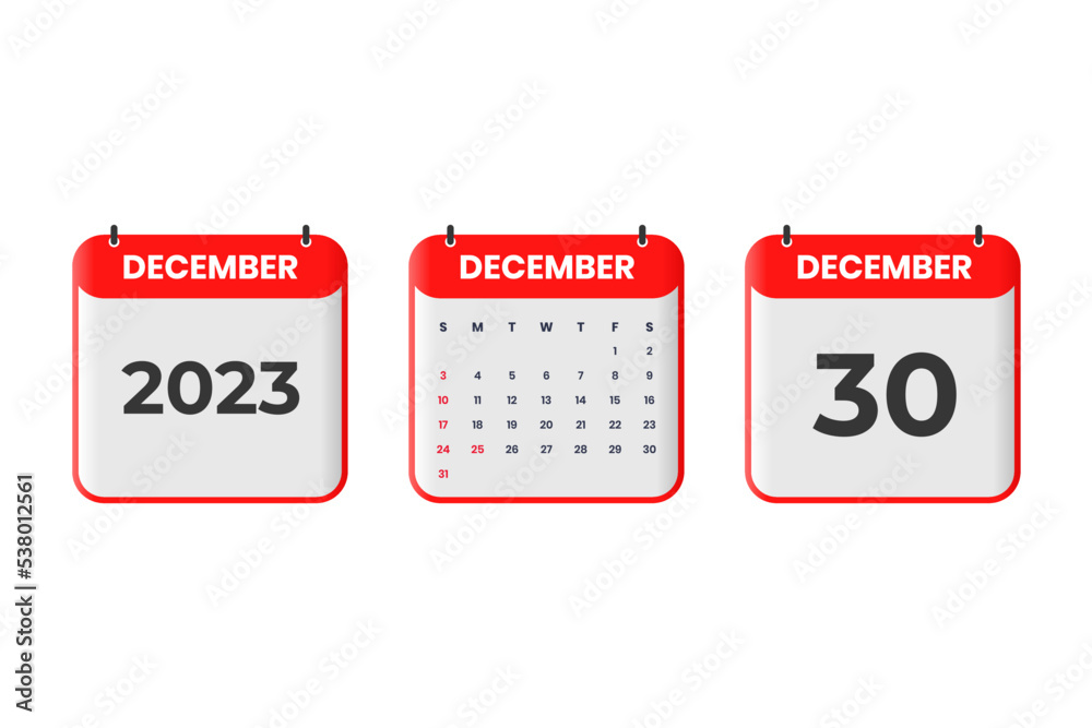 December 2023 calendar design. 30th December 2023 calendar icon for ...