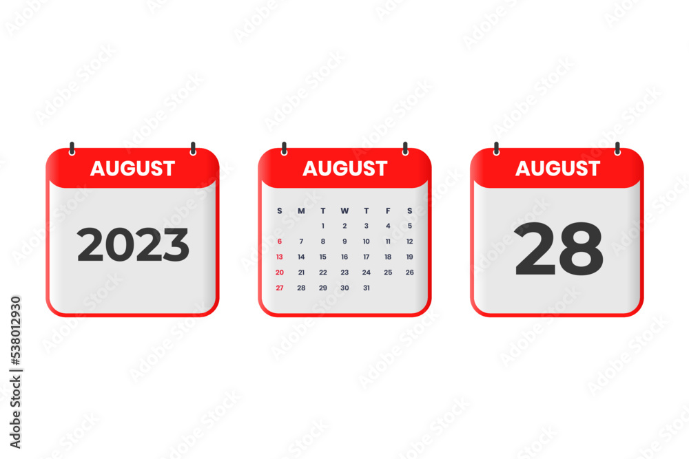 August 2023 calendar design. 28th August 2023 calendar icon for ...