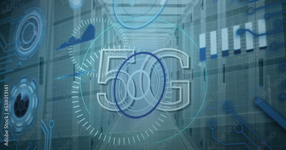 Image of scope scanning with 5g text and data processing over server room Stock-Illustration ...