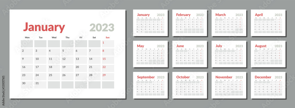 2023 Calendar Planner Template. Vector layout of a wall or desk simple ...