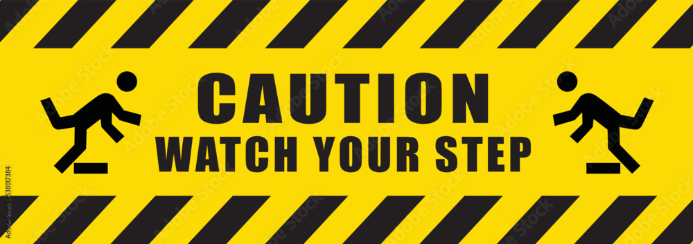 Caution Icon Warning Yellow Sign Watch Your Step Vector Illustration