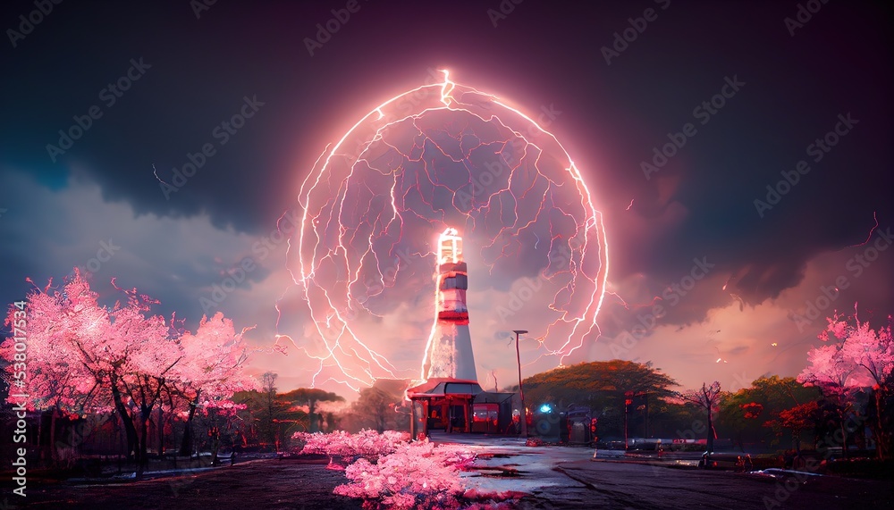 Electric lightning circle with color glow effect with pink light on ...