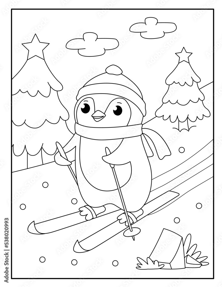 Cute penguin coloring page for kids Stock Vector | Adobe Stock