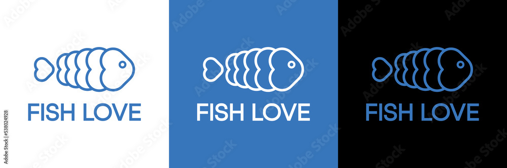 Fish logo icon, flat vector illustration, heart idea, sign design ...