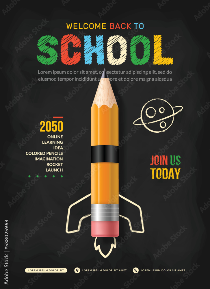 Pencil rocket launching to space background. Back to school concept for ...