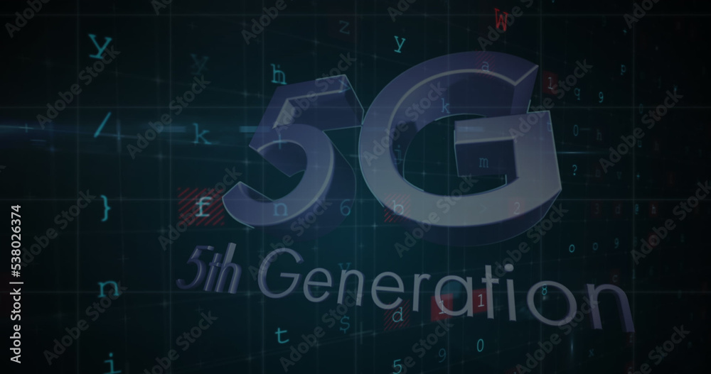 Illustration of 5g and 5th generation text with number and letters over ...