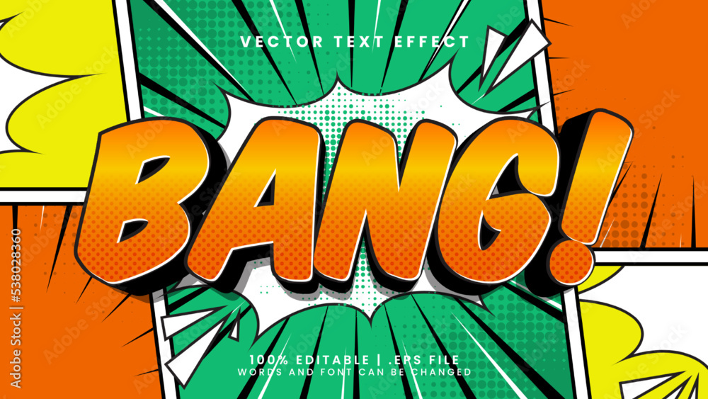 Bang comic text effect wording in comic speech bubble in pop art style ...