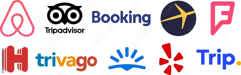 Bookings App logo set : Tripadvisor, Booking.com, Airbnb, Expedia ...