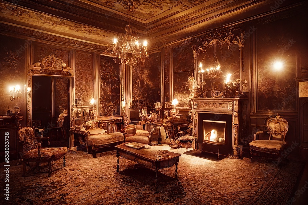 Luxury Victorian style living room interior design illustration Stock ...