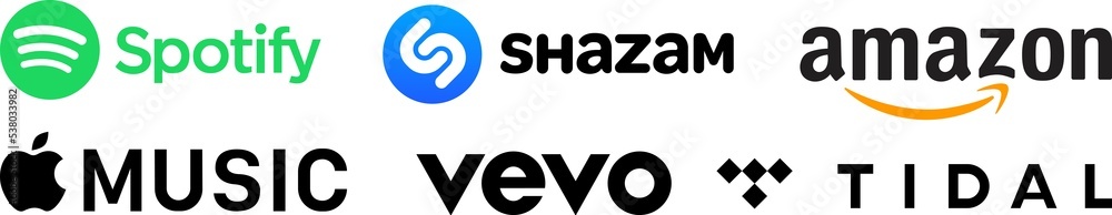 Apple Music, Spotify, Vevo, Shazam, Amazon, Tidal - a set of logos for ...