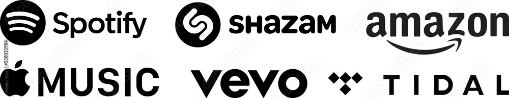 Apple Music, Spotify, Vevo, Shazam, Amazon, Tidal - a set of logos for ...