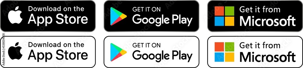 Apple App Store, Google Play Store, Microsoft: app download buttons on ...