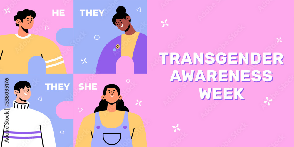 Transgender awareness week banner. Diverse group of transgender people ...
