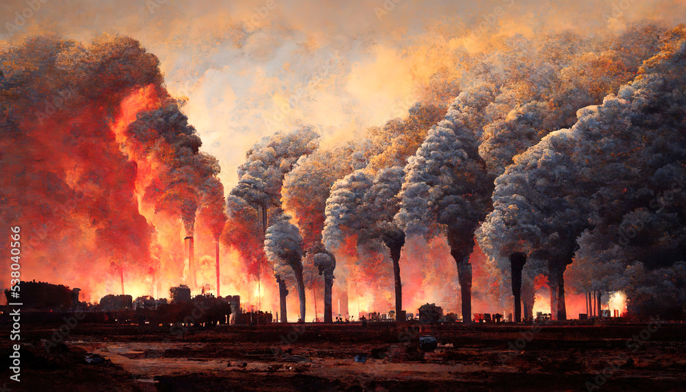 Wildfire, forest burning, tornado picking up smoke. Landscape on fire ...