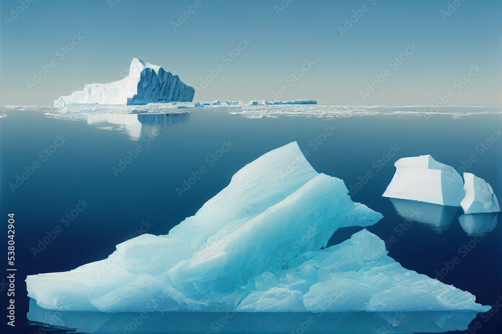 Iceberg in the artic sea, melting ice floes caused by global warming ...