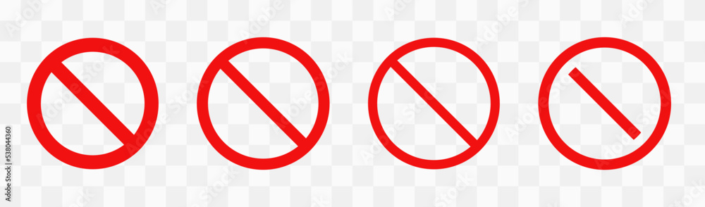 Prohibition sign set. Red Stop signs on transparent background. No sign ...
