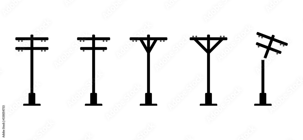 Tangent towers. High voltage pole, electric line pylon, poles network ...