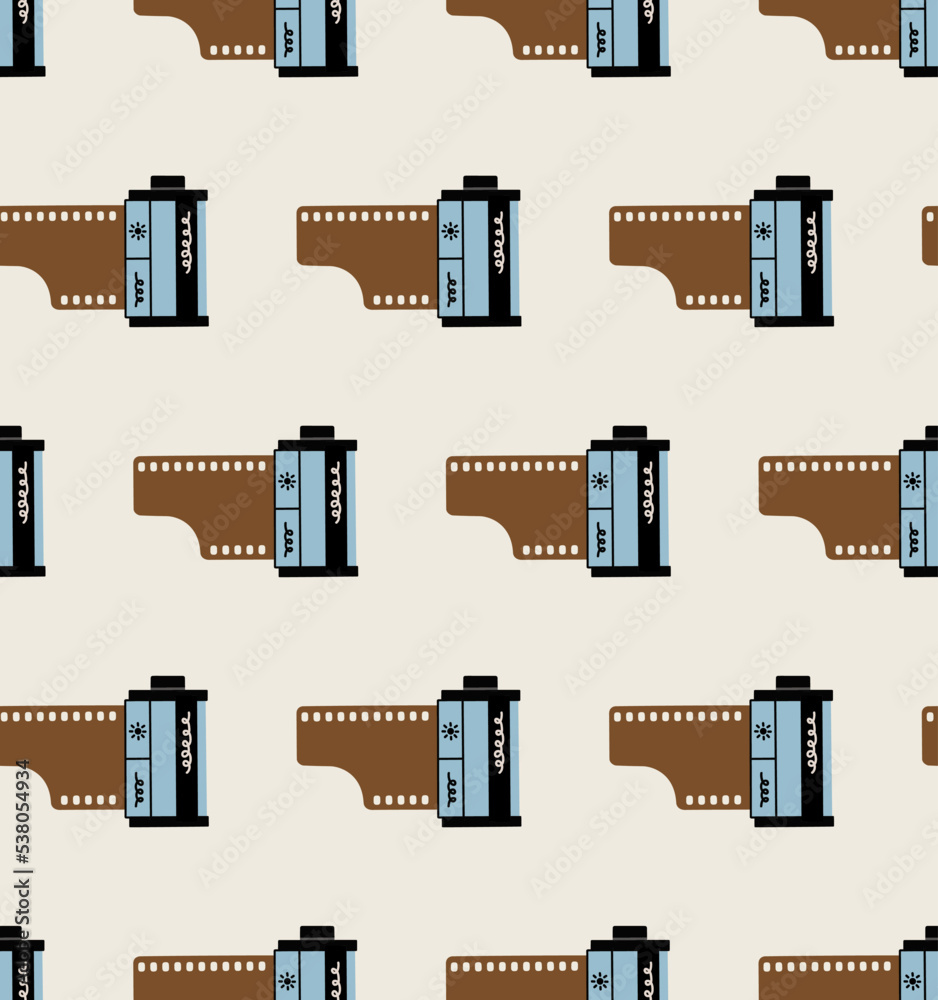 Seamless pattern of the film roll. Retro camera roll film, photographer ...